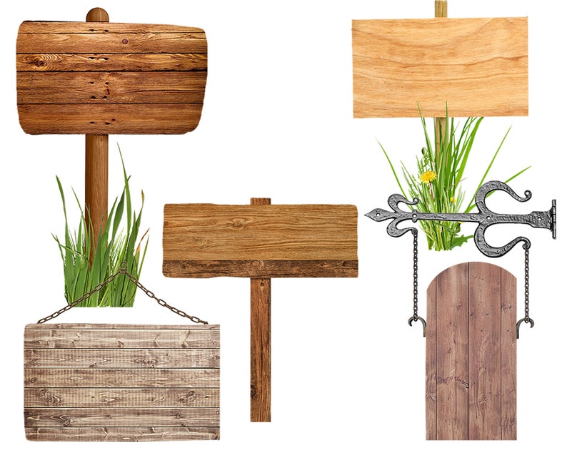 Digital Wooden Sign Boards Clipart, Printable Digital Scrapbooking ...