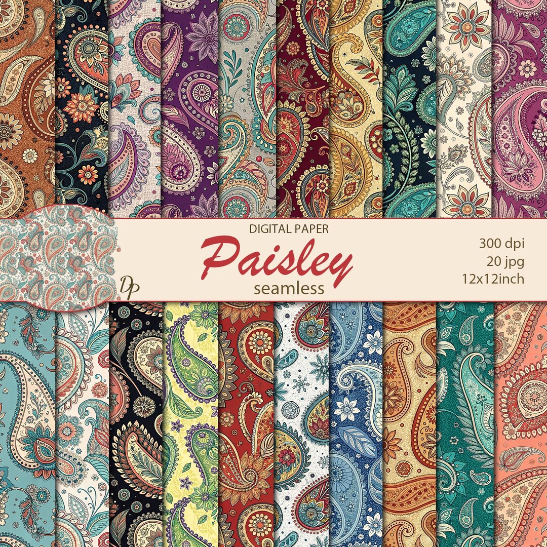 Digital Paisley Seamless Papers, 20 Printable Scrapbooking Patterns ...