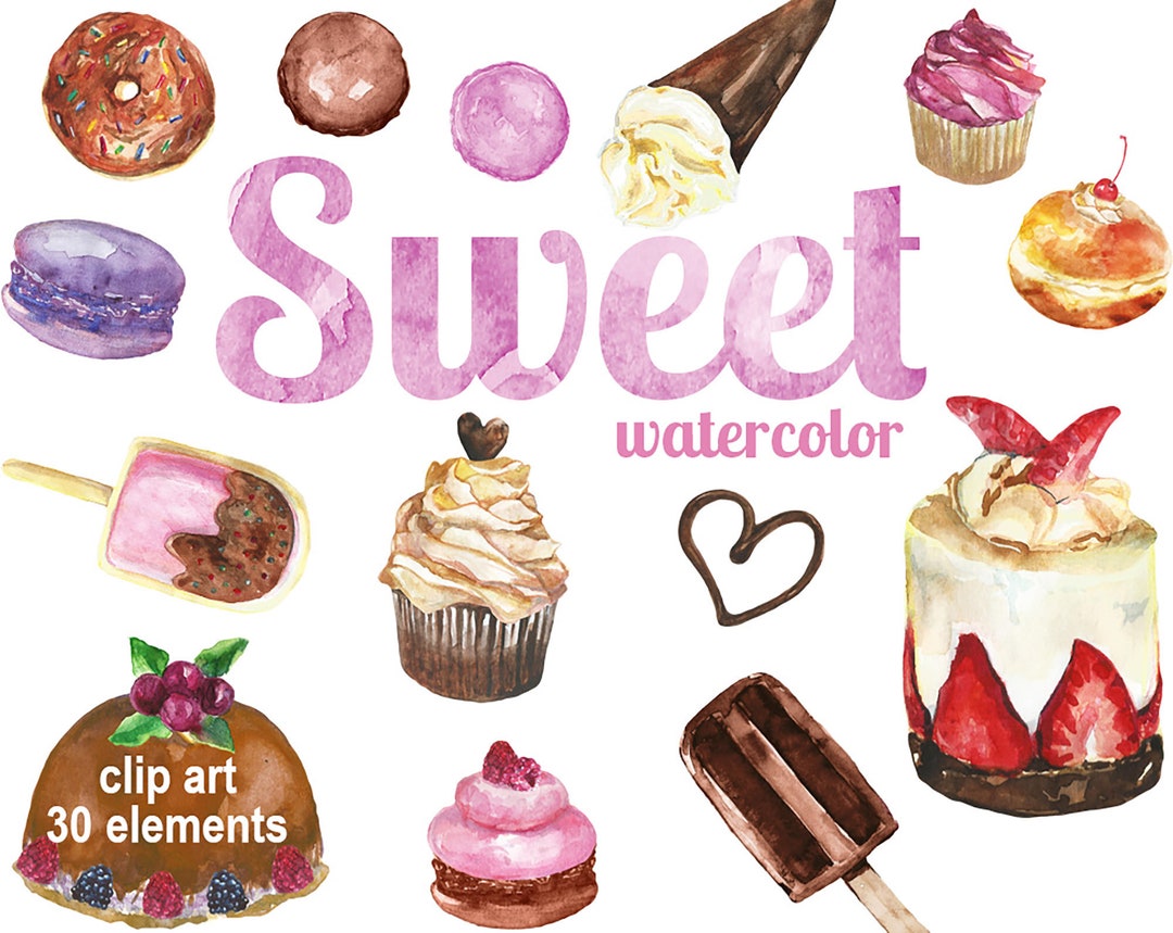 Digital Watercolor Sweet Clipart, Printable Digital Scrapbooking, Food ...
