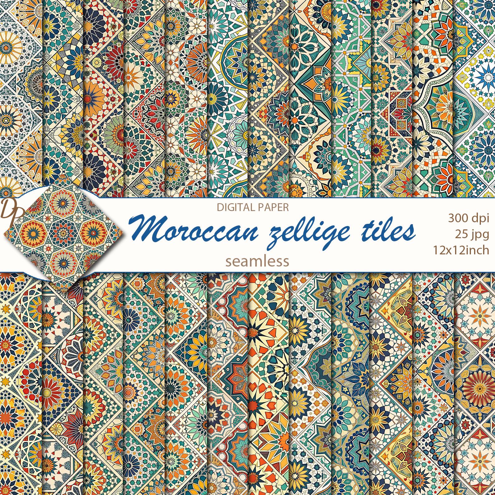 Digital Moroccan Zellige Tiles Ethnic Seamless Papers, 25 Printable ...