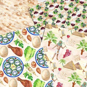 Digital Watercolor Happy Passover Seamless Pack, 16 Printable Digital ...