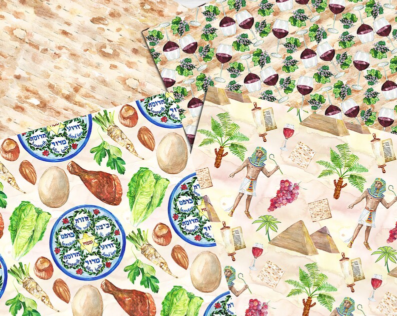 Digital Watercolor Happy Passover Seamless Pack, 16 Printable Digital ...
