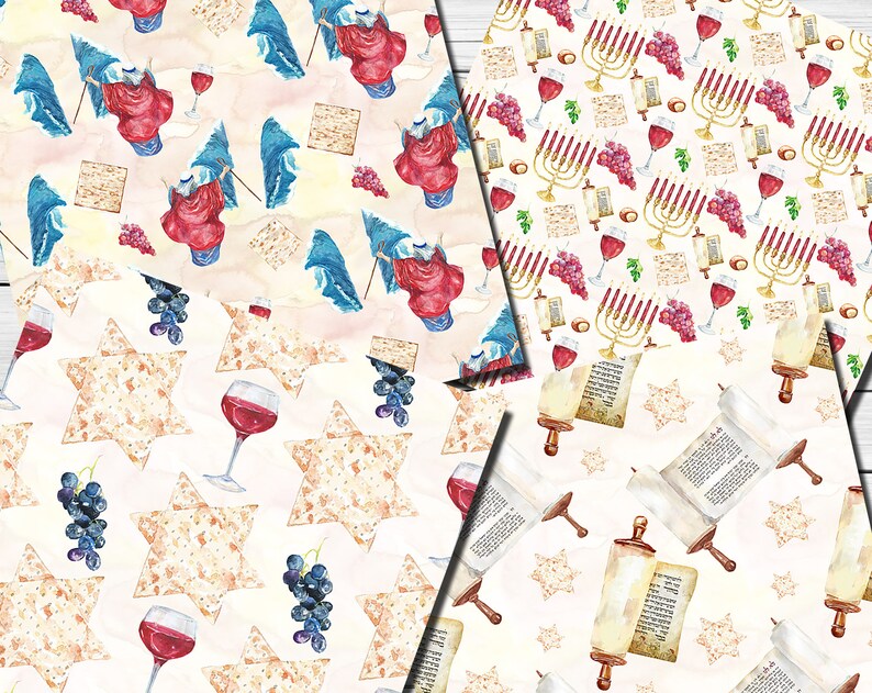 Digital Watercolor Happy Passover Seamless Pack, 16 Printable Digital ...