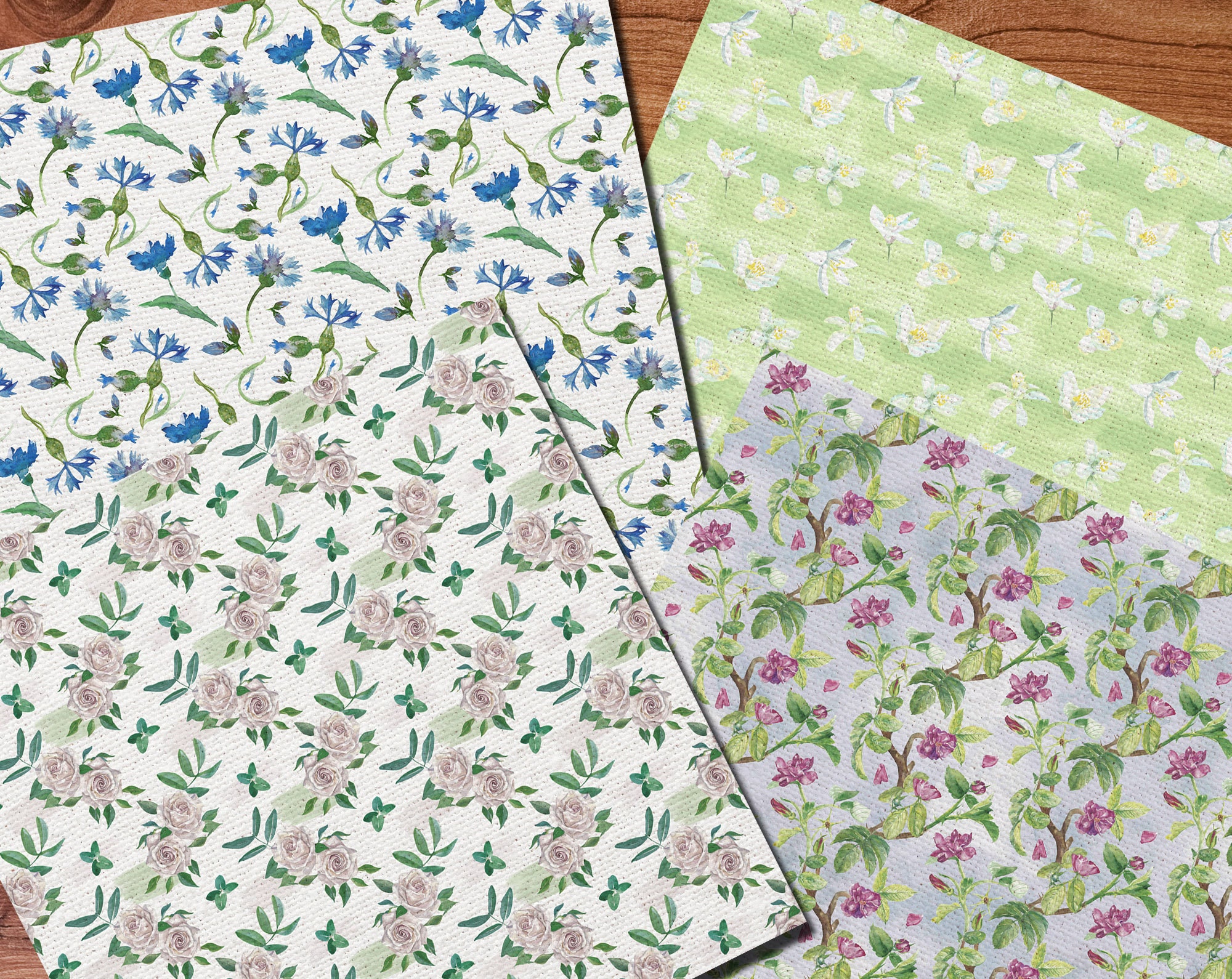 Digital Floral Fabric Seamless Paper Pack, 16 Printable Scrapbooking ...