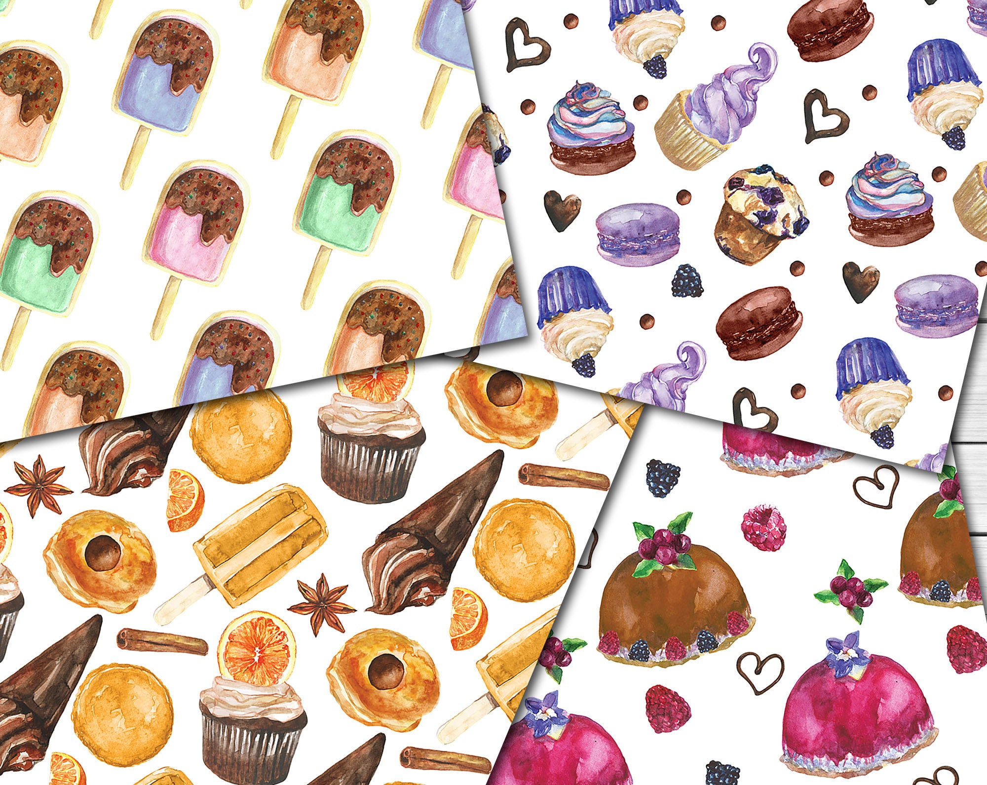 Digital Watercolor Sweets Seamless Paper Pack, 16 Printable Digital ...