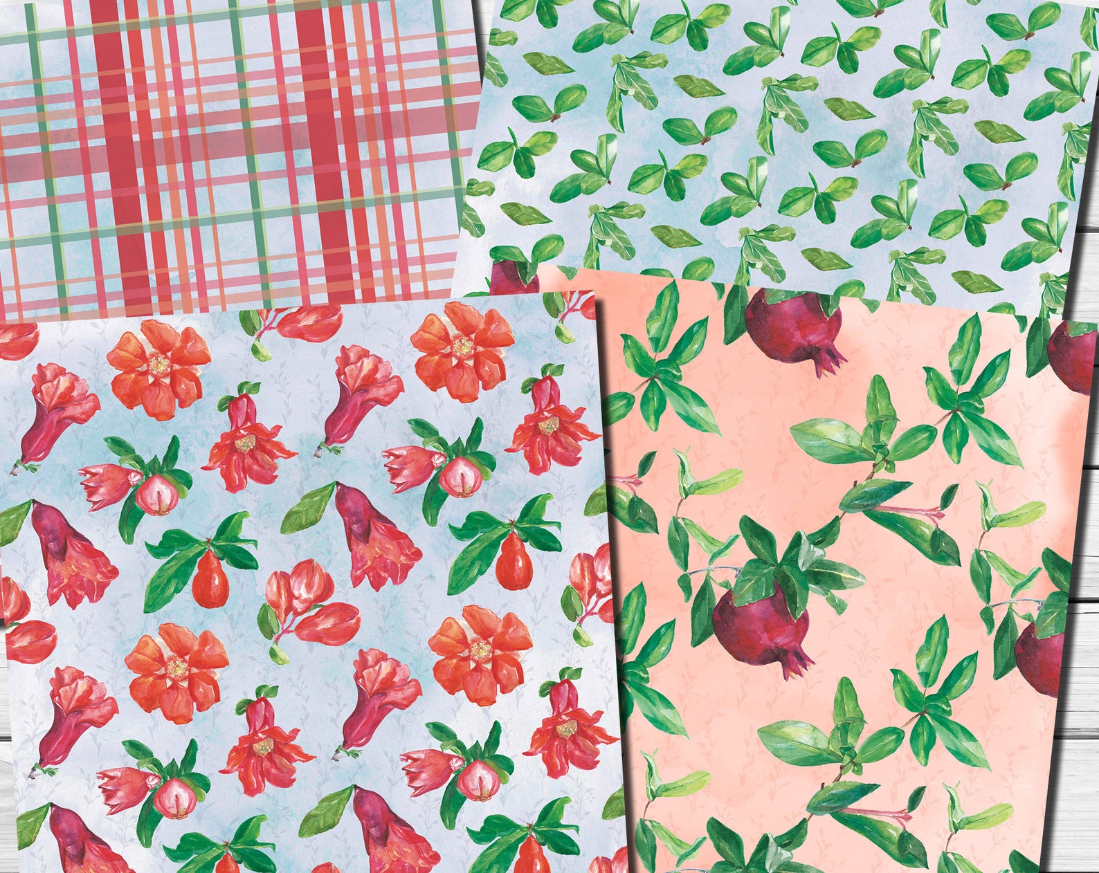 Digital Watercolor Pomegranate Seamless Paper Pack, 16 Printable ...