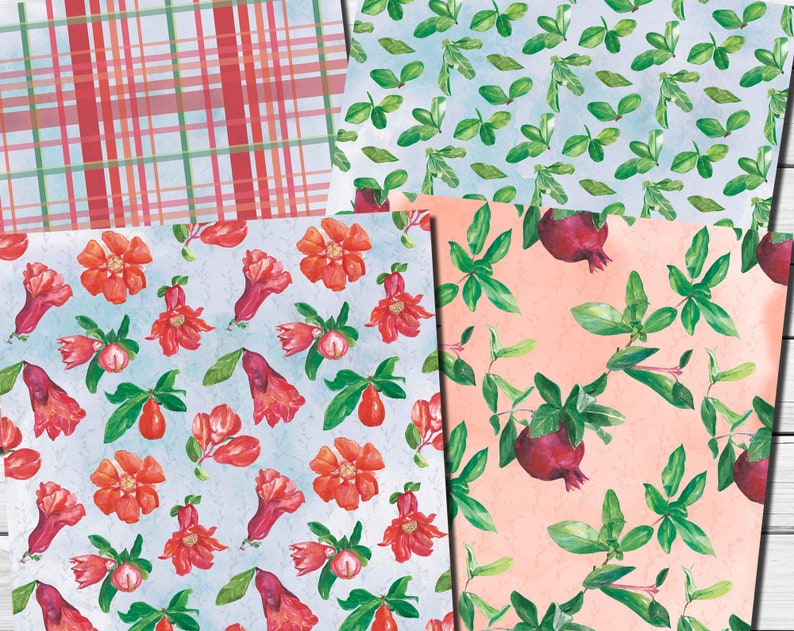 Digital Watercolor Pomegranate Seamless Paper Pack, 16 Printable ...