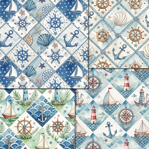 Digital Nautical Patchwork Seamless Papers, 20 Printable Watercolor ...