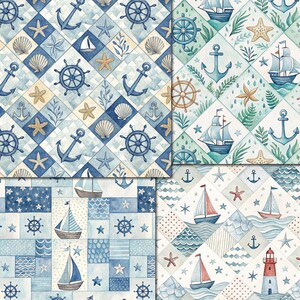 Digital Nautical Patchwork Seamless Papers, 20 Printable Watercolor ...
