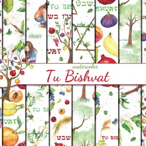 Digital Watercolor Tu Bishvat Seamless Pack, 16 Printable Digital ...