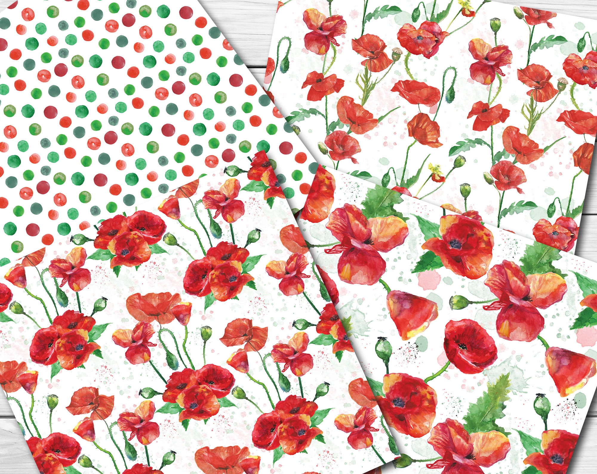 Digital Watercolor Poppies Seamless Paper Pack 16 Printable - Etsy