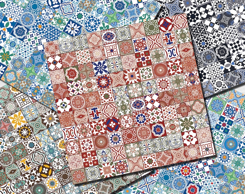 Digital Moroccan Tiles Ethnic Seamless Paper Pack, 20 Printable ...