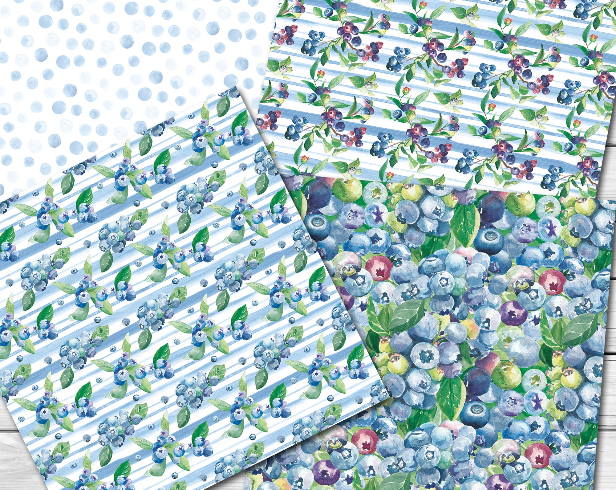 Digital Watercolor Blueberry Seamless Paper Pack, 16 Printable ...