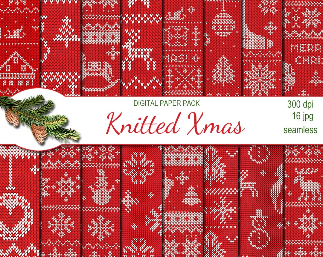 Digital Christmas Knitting Seamless Paper Pack, 16 Printable ...
