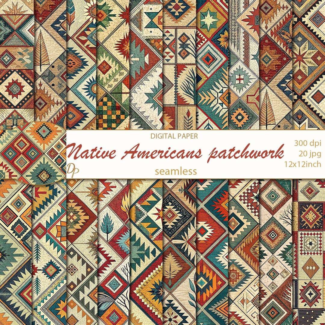 Digital Native Americans Patchwork Seamless Papers, 20 Ethnic Printable ...