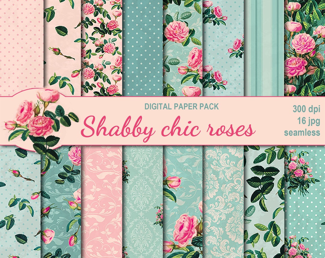 Digital Shabby Chic Pink Roses Paper Pack, 16 Printable Seamless ...