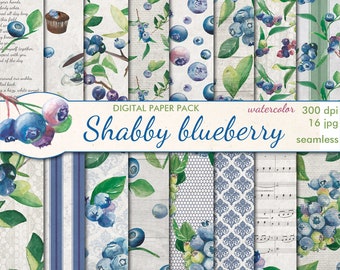 SEAMLESS Watercolor Blueberries Digital Paper Pack Blueberry - Etsy