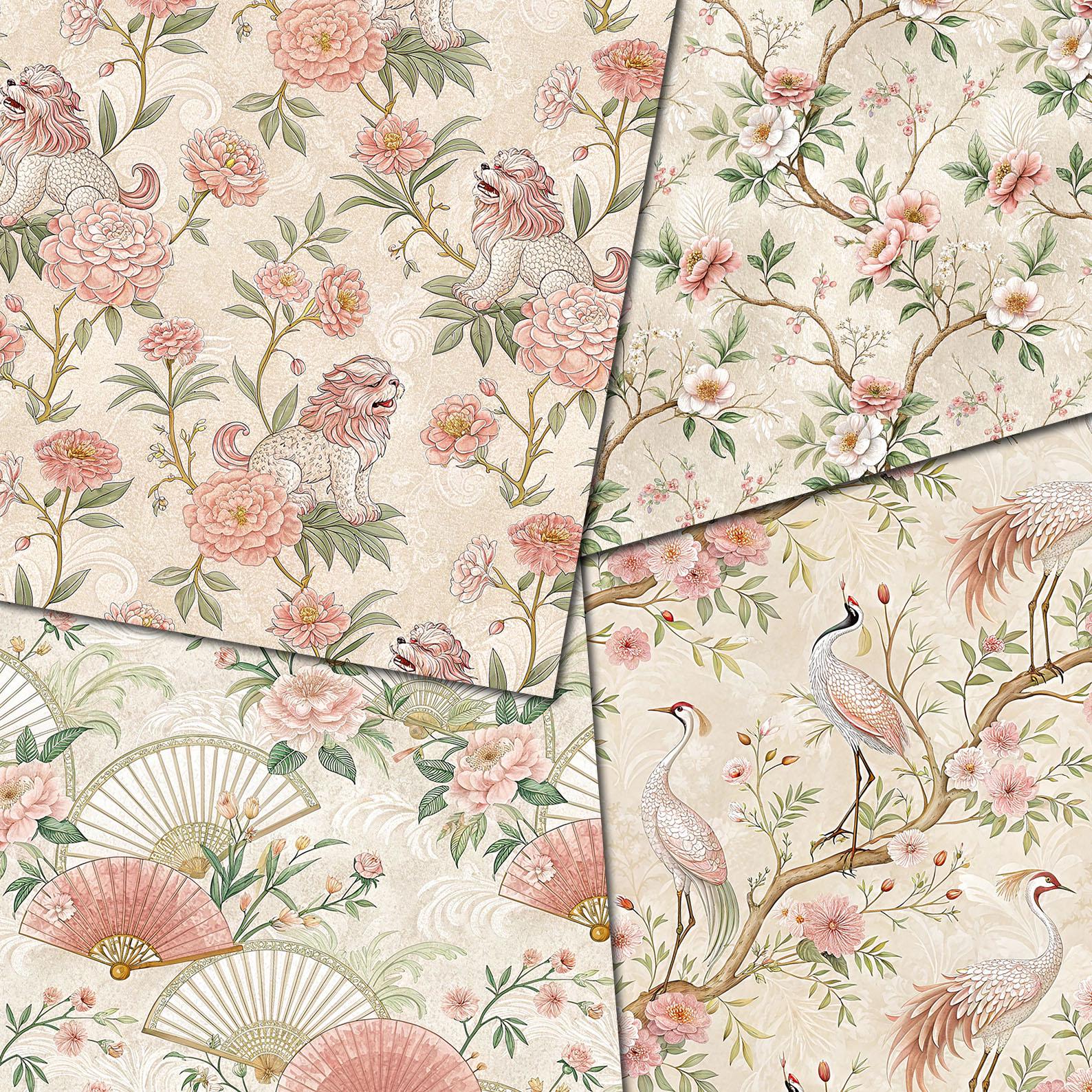 Digital Chinoiserie Floral Seamless Wallpapers, 24 Printable ...
