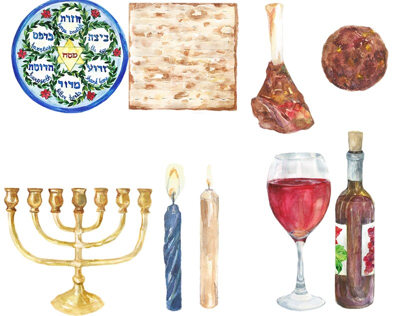 Digital Happy Passover Watercolor Clipart for Scrapbooking, Papercrafts ...