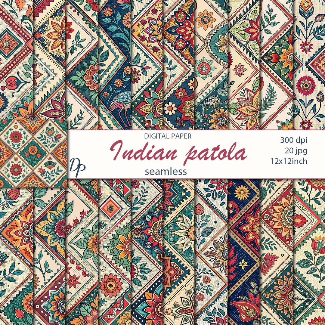 Digital Indian Patola Seamless Papers, 20 Printable Fabric Scrapbooking ...