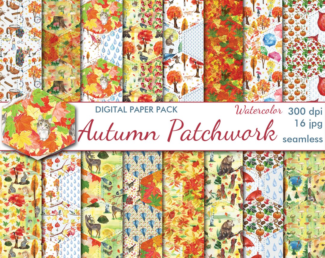 Autumn Patchwork Fabric Seamless Paper Pack, 16 Printable Floral ...