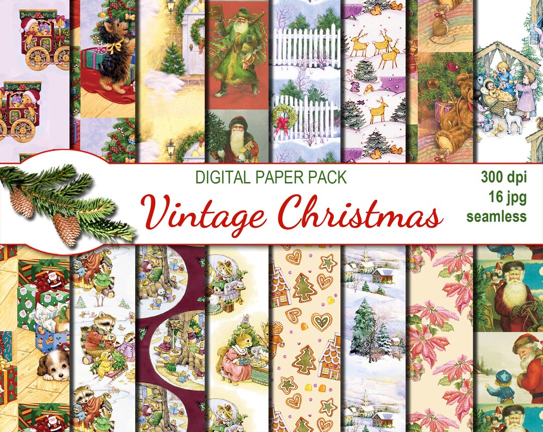 Digital Vintage Christmas Seamless Paper Pack, 16 Printable ...