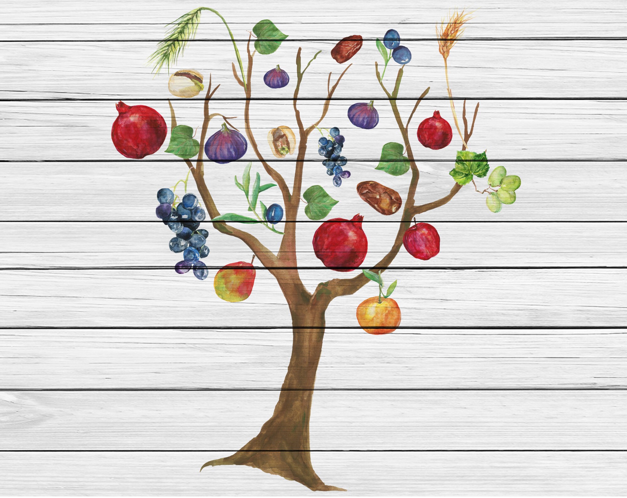 Digital Tu Bishvat Watercolor Clipart for Scrapbooking, Papercrafts ...