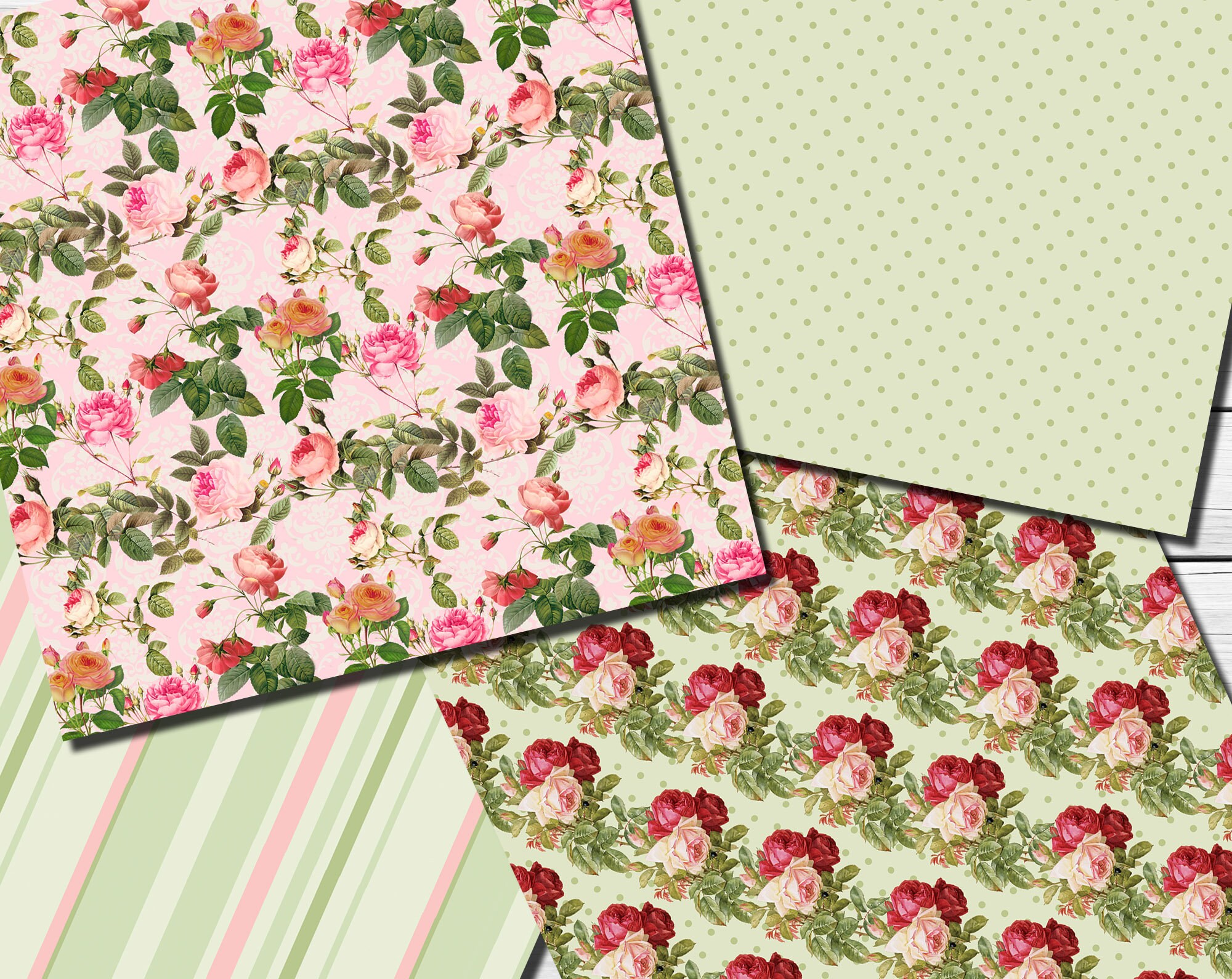 Digital Shabby Chic Pink Roses Paper Pack, 16 Printable Digital ...