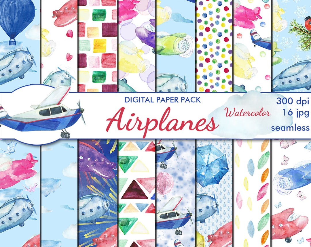 Digital Kid's Airplanes Paper Pack, 16 Printable Digital Scrapbooking ...