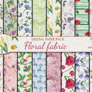 Digital Floral Fabric Seamless Paper Pack, 16 Printable Scrapbooking ...