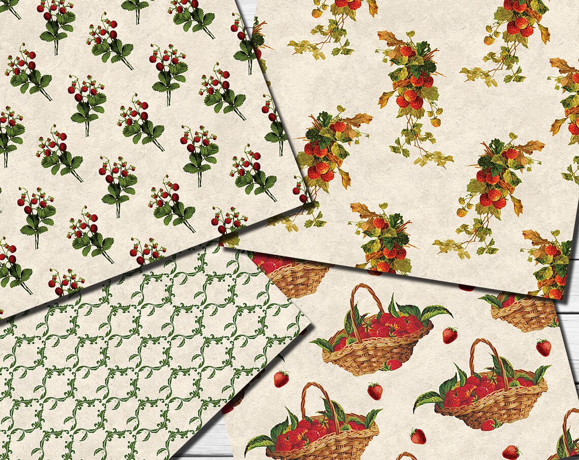 Digital Vintage Shabby Chic Strawberry Seamless Papers, 16 Printable ...
