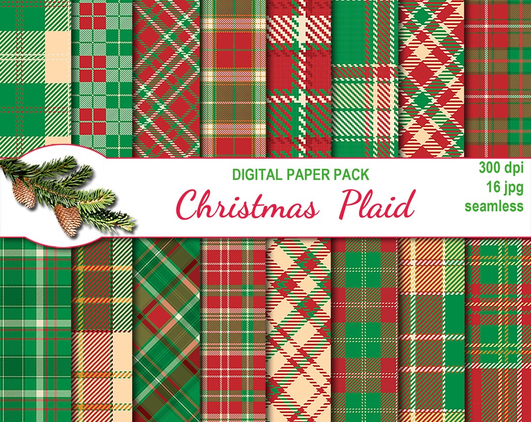 Digital Christmas Plaid Seamless Paper Pack, 16 Printable Digital ...
