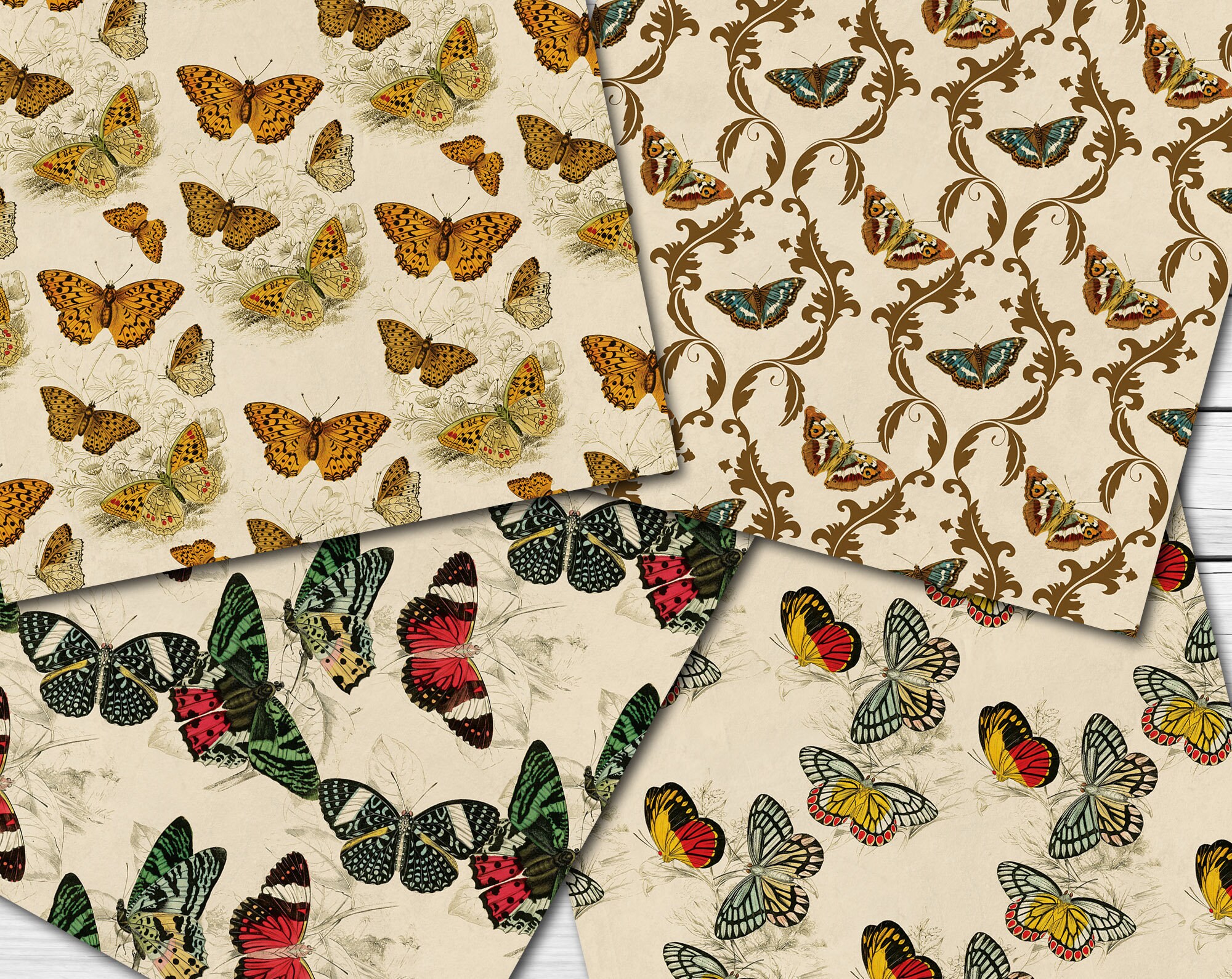 Digital Vintage Butterflies Seamless Papers, 16 Printable Scrapbooking ...