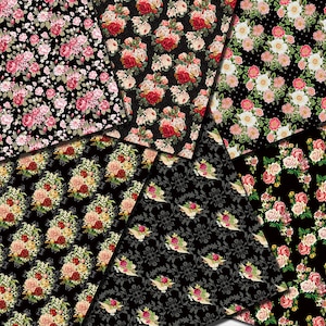 Digital Roses on Black Seamless Paper Pack, 24 Printable Scrapbooking ...
