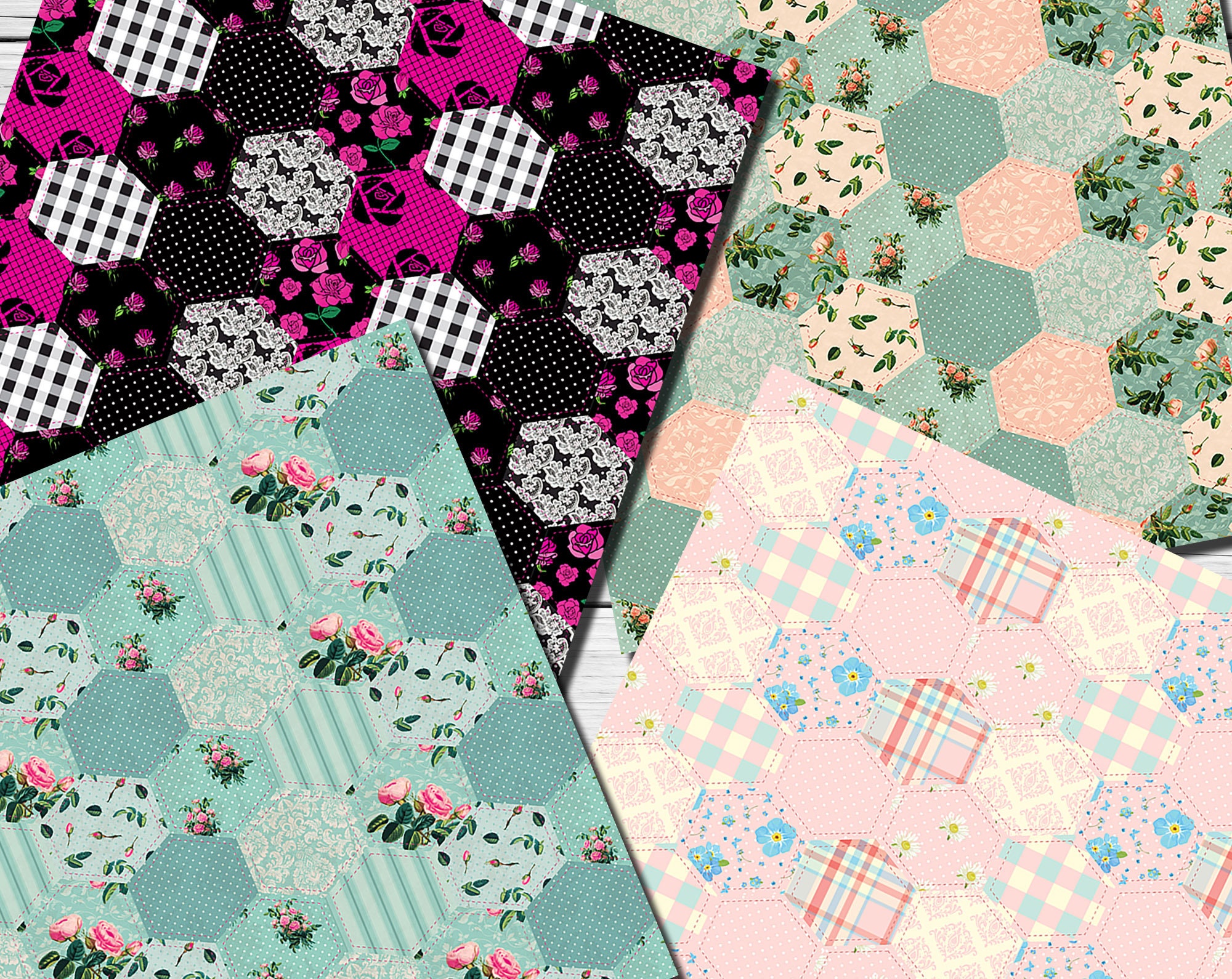 Digital Patchwork Quilt Fabric Seamless Paper Pack, 16 Printable ...