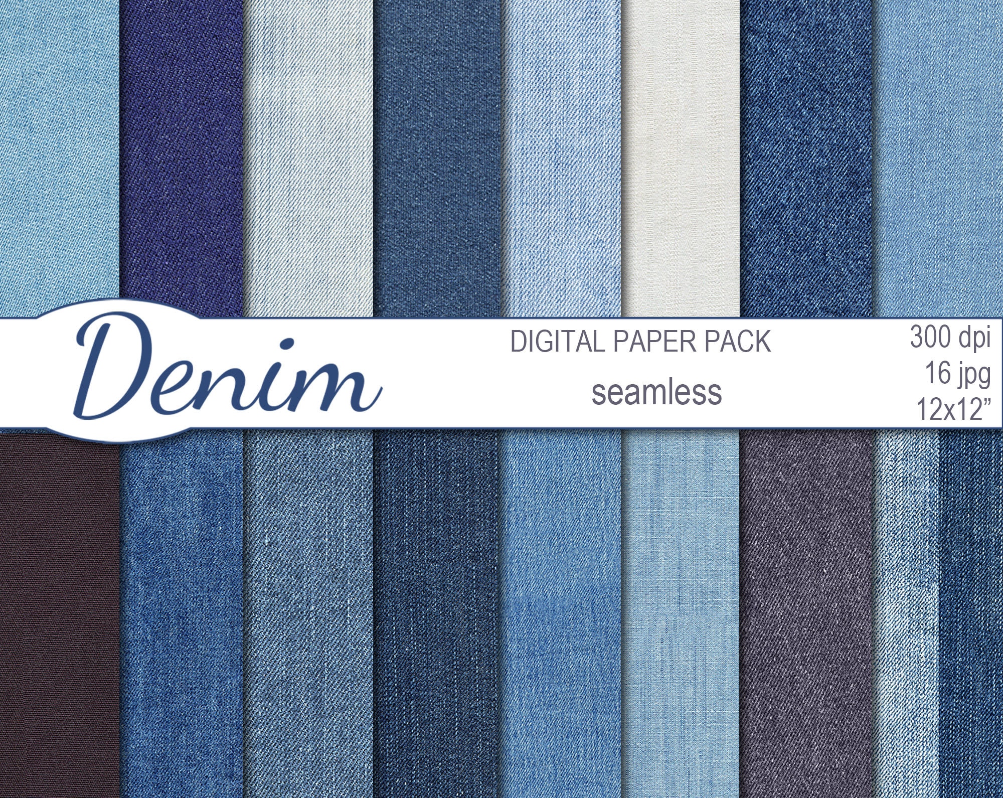 Digital Denim Seamless Paper Pack, 16 Printable Scrapbooking Papers, Jeans Digital Collage ...