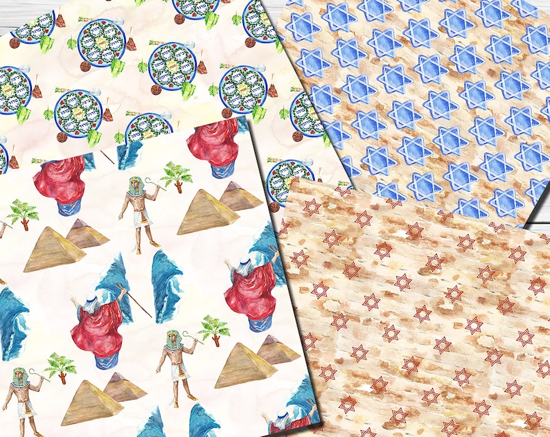 Digital Watercolor Happy Passover Seamless Pack, 16 Printable Digital ...