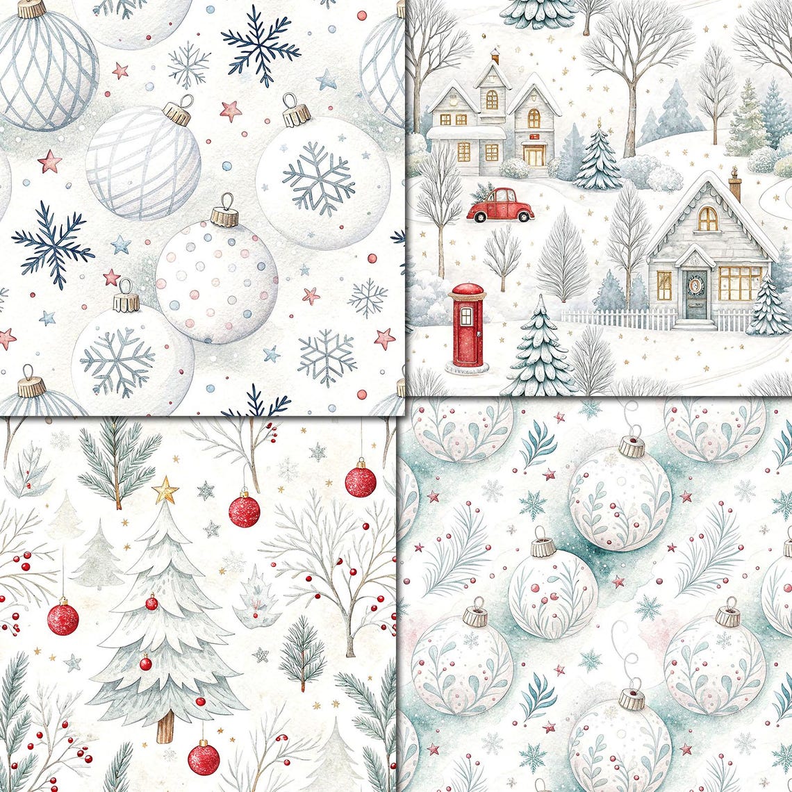 Digital White Watercolor Christmas Seamless Papers, 20 Printable ...