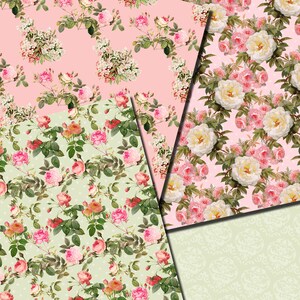 Digital Shabby Chic Pink Roses Paper Pack, 16 Printable Digital ...