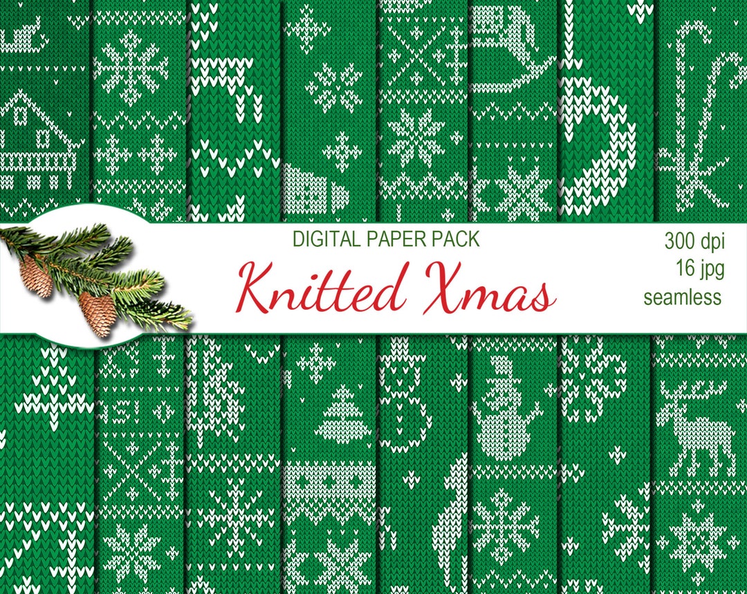 Digital Christmas Knitting Seamless Paper Pack, 16 Printable ...