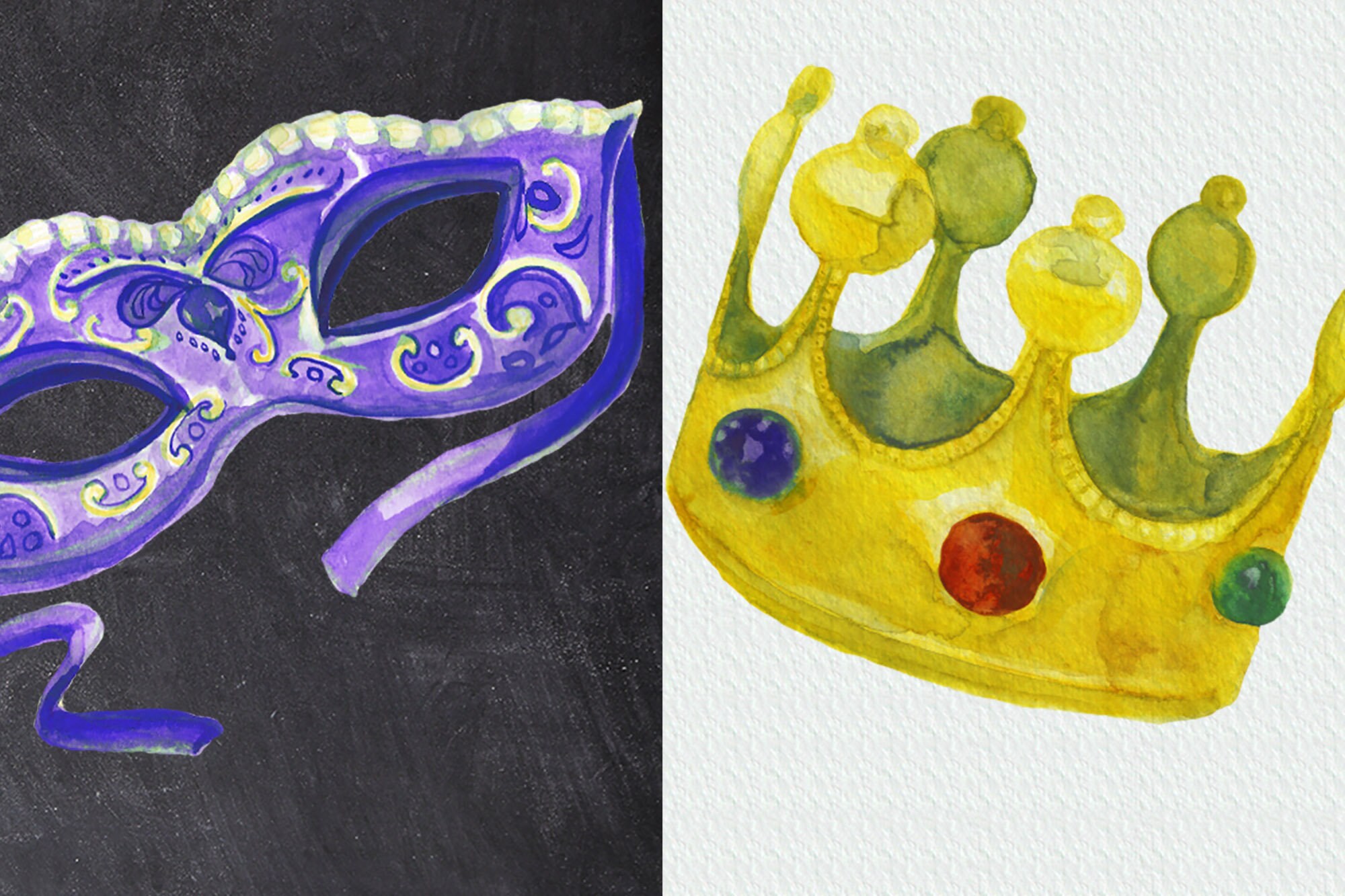 Digital Mardi Gras Watercolor Clipart for Scrapbooking, Carnival ...