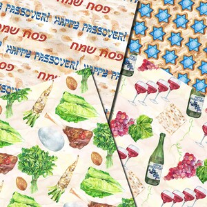 Digital Watercolor Happy Passover Seamless Pack, 16 Printable Digital ...