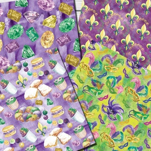 Digital Watercolor Mardi Gras Seamless Pack, 16 Printable Papers ...