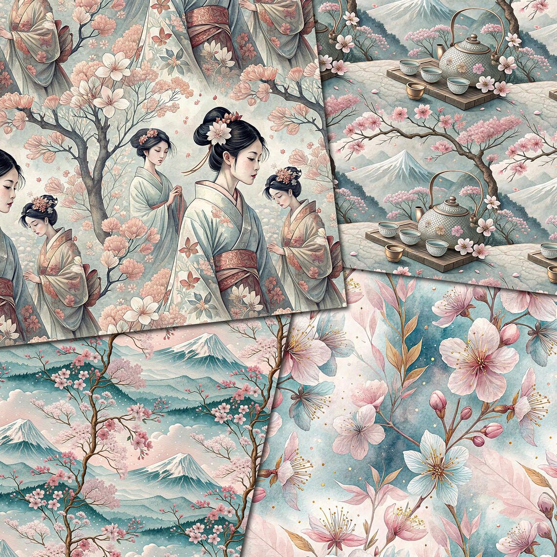 Digital Sakura Seamless Papers, 28 Japan Printable Patterns, Cherry ...