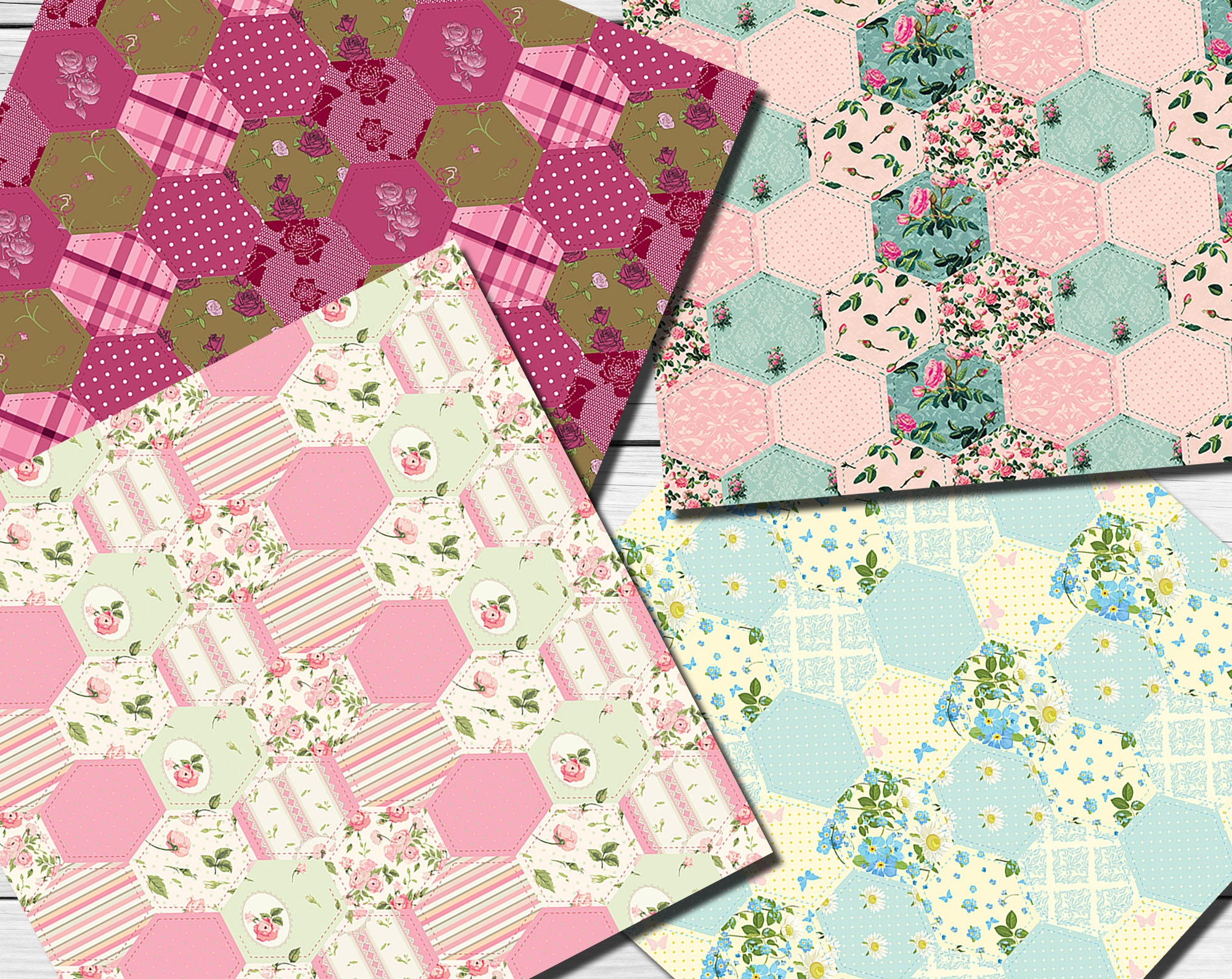 Digital Patchwork Quilt Fabric Seamless Paper Pack, 16 Printable ...