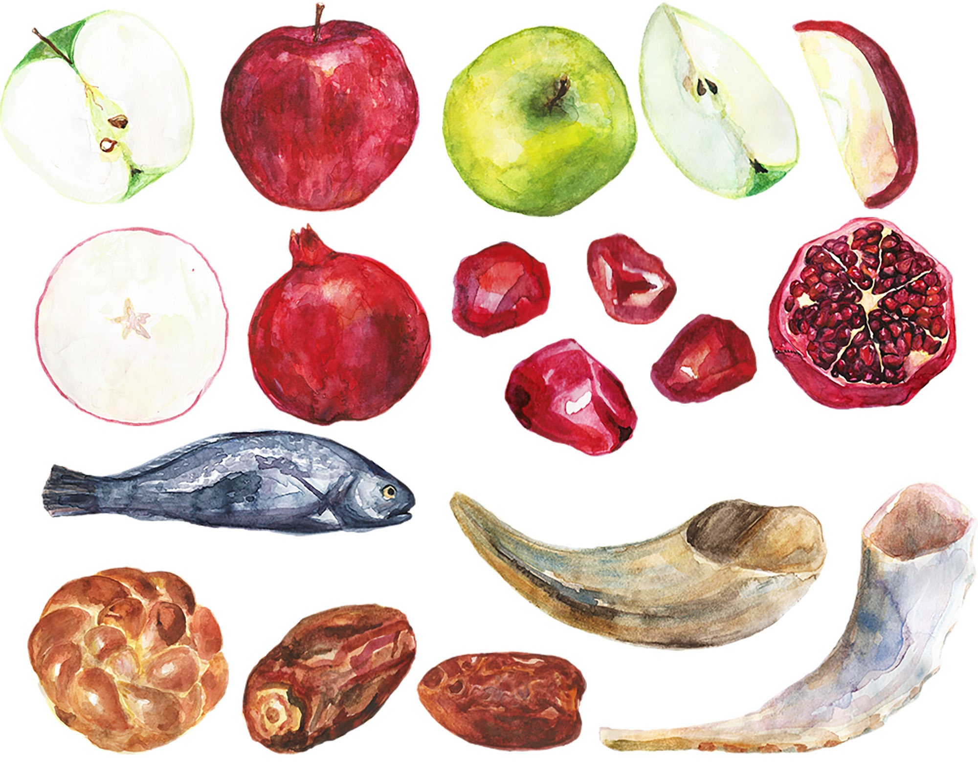 Digital Rosh Hashanah Watercolor Clipart for Scrapbooking, Papercrafts ...