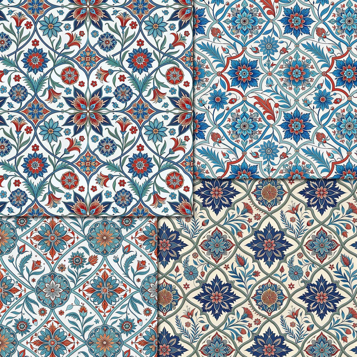 Digital Turkish Iznik Tiles Seamless Papers, 20 Printable Scrapbooking ...