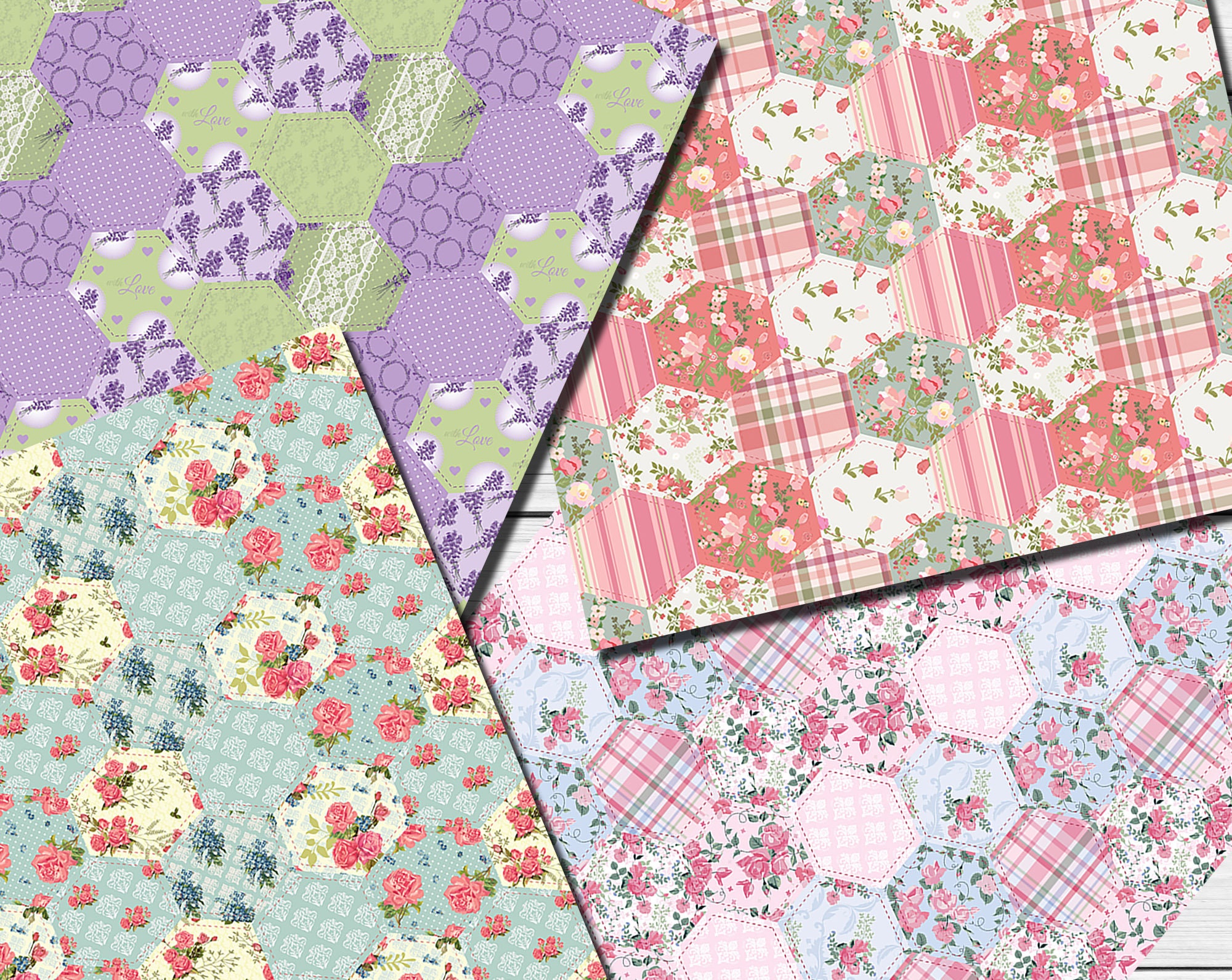 Digital Patchwork Quilt Fabric Seamless Paper Pack, 16 Printable ...