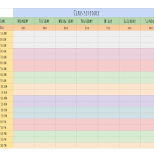 Printable Weekly Class Schedule for College Students, Printable Weekly ...