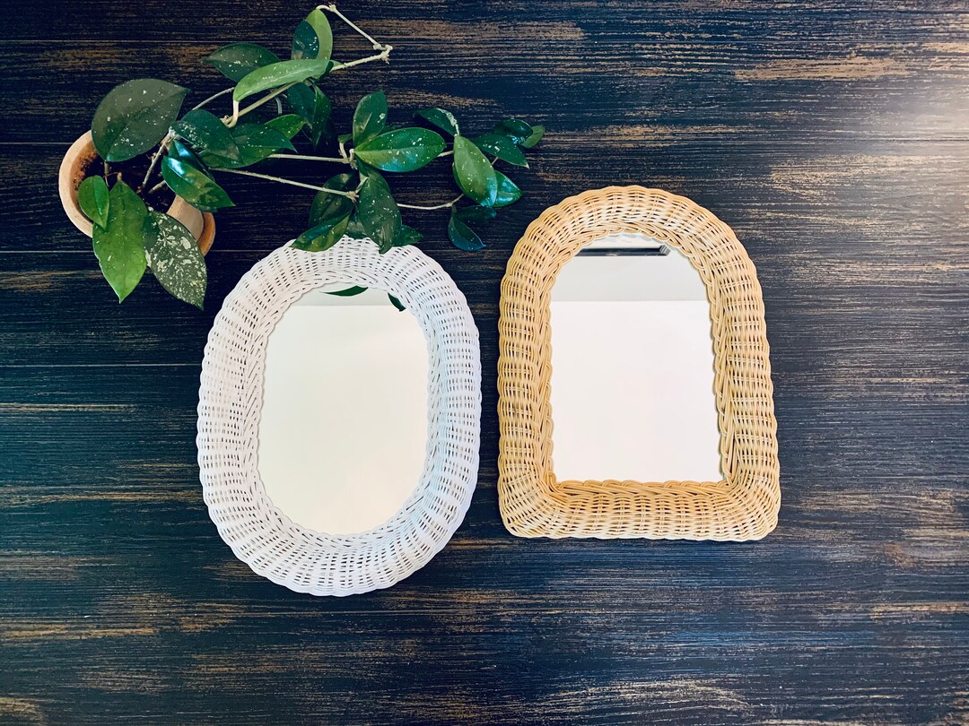 Vintage Wicker Wall Mirrors, White Oval or Natural Rainbow - Etsy